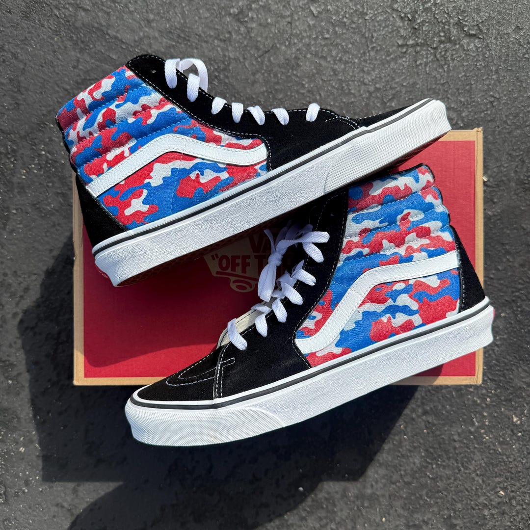 Colorful Classic OG Camo Red White Blue Camouflage Custom Sk8 Hi Vans ...