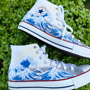 The Great Wave off Kanagawa Custom Converse High Top Sneakers Lace up ...
