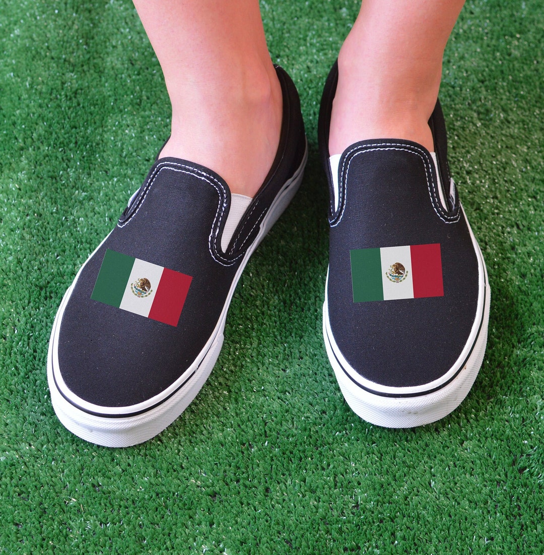 Mexico Flag on Black Slip on Vans - Customized Vans Sneakers With ...