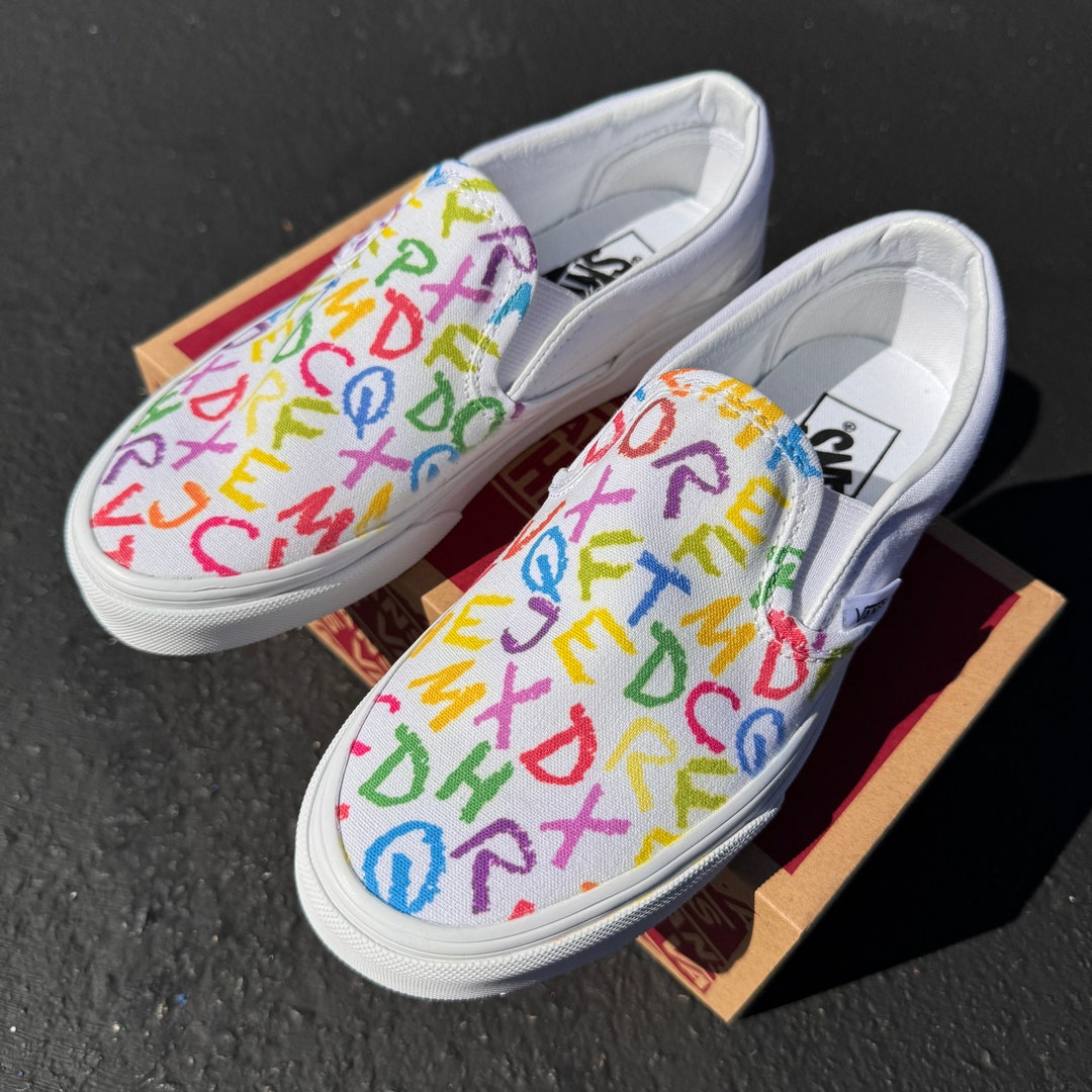Big Letter Chalk Board Colorful Alphabet - Custom Vans White Slip on ...