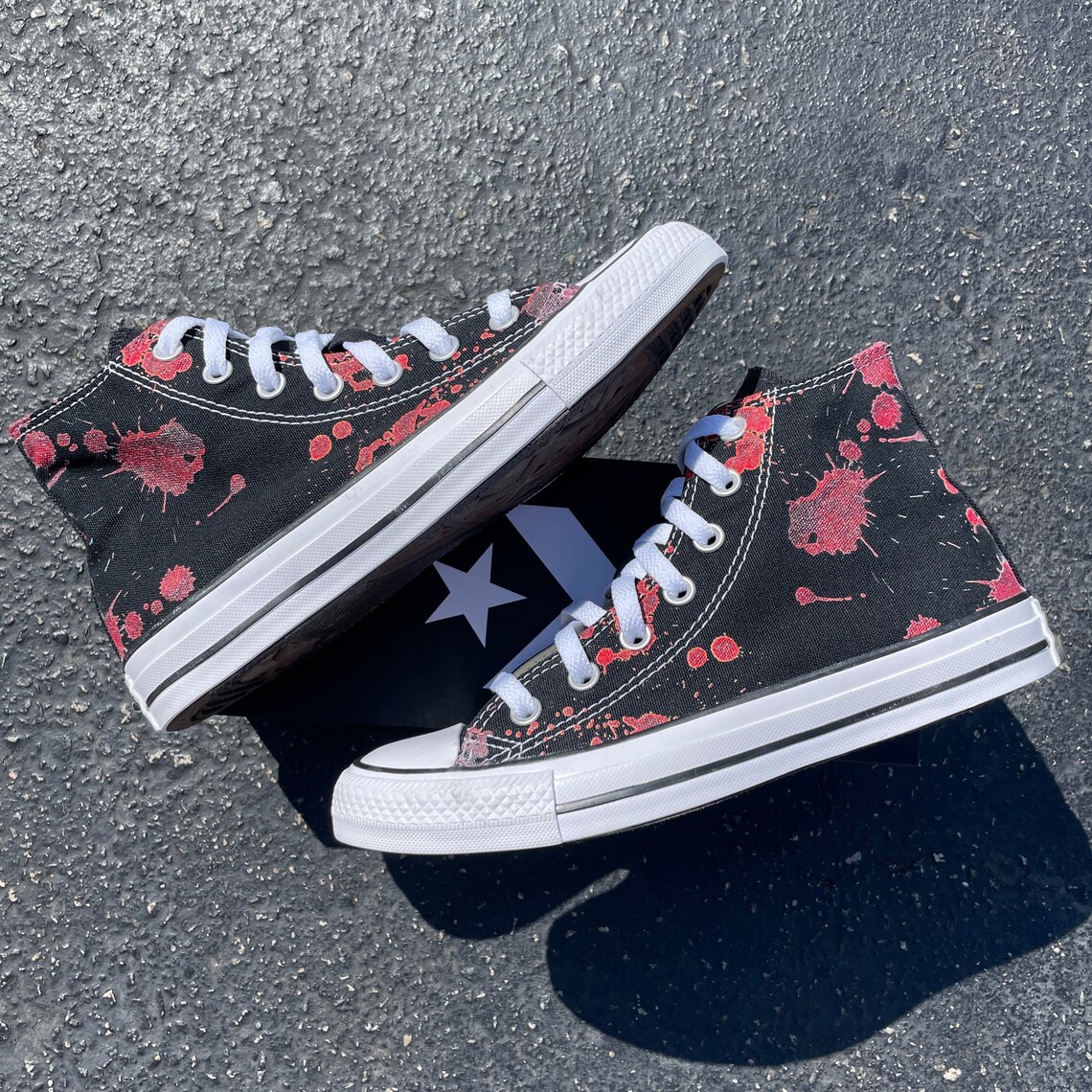 Blood Splatter Black High Tops Custom High Top Converse - Etsy