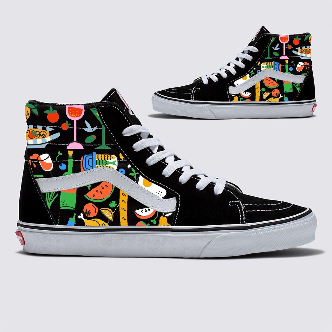 Foodie Vans Sk8-hi - Custom Black Sk8-hi Vans Shoes Customized for Chef ...