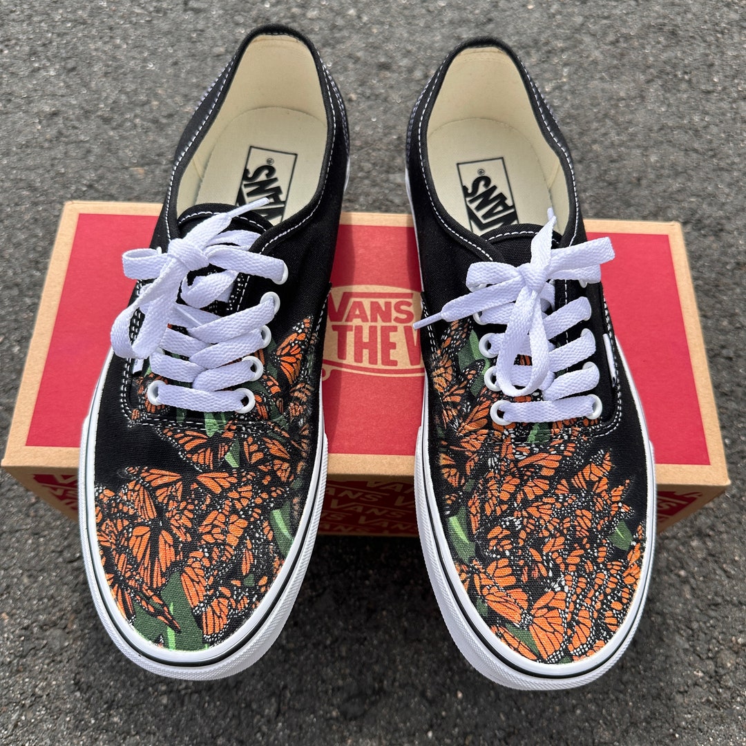 Monarch Butterfly Black/white Vans Authentic Lace up Shoes - Custom ...