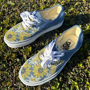 Sunflower and Daisy Authentic Vans Shoes - Customized Navy Authentic ...