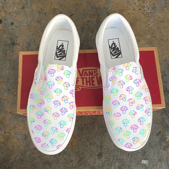 Rave Trippy Mushroom Shoes Custom Vans White Slip on Shoes | Etsy