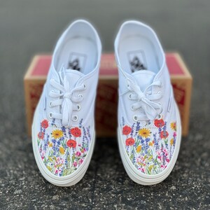 Flower Field Vans Authentic Shoes - Customized White Authentic Vans for ...