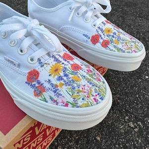Flower Field Vans Authentic Shoes - Customized White Authentic Vans for ...