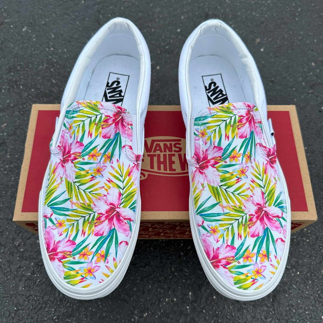 Pink Tropical Hibiscus Plumaria - Custom Vans White Slip on Shoes - Etsy
