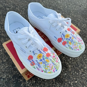 Flower Field Vans Authentic Shoes - Customized White Authentic Vans for ...