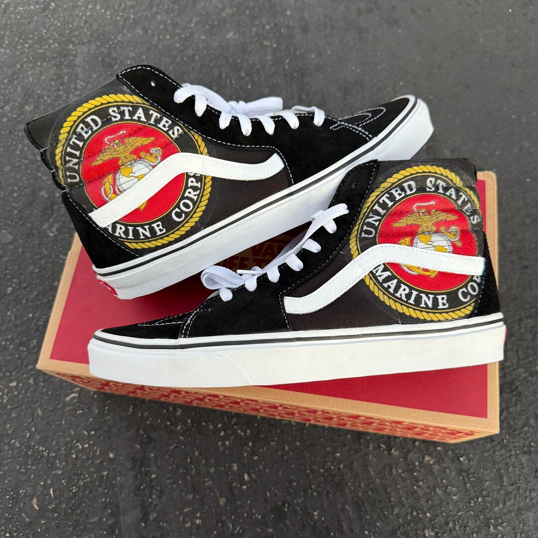 Marines Vans Sk8-hi Shoes Customized Black Sk8-hi Top USMC Vans ...