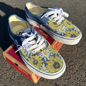 Sunflower and Daisy Authentic Vans Shoes - Customized Navy Authentic ...