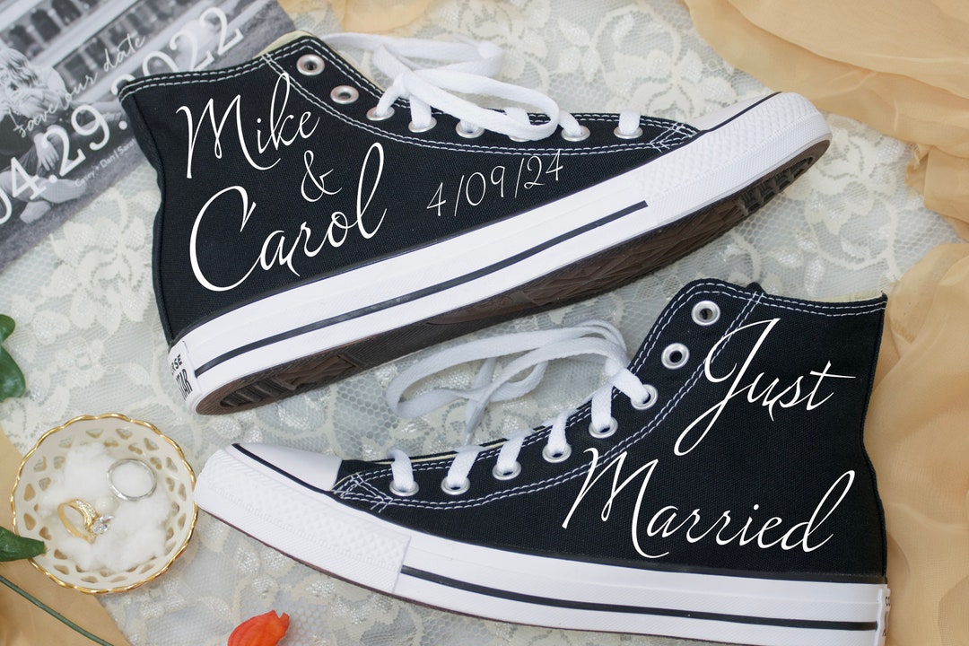 Custom Just Married Converse Sneakers - Black Canvas Hi Top Converse ...
