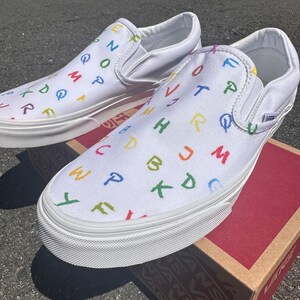 Cute Letter Chalk Board Colorful Alphabet - Custom Vans White Slip on ...