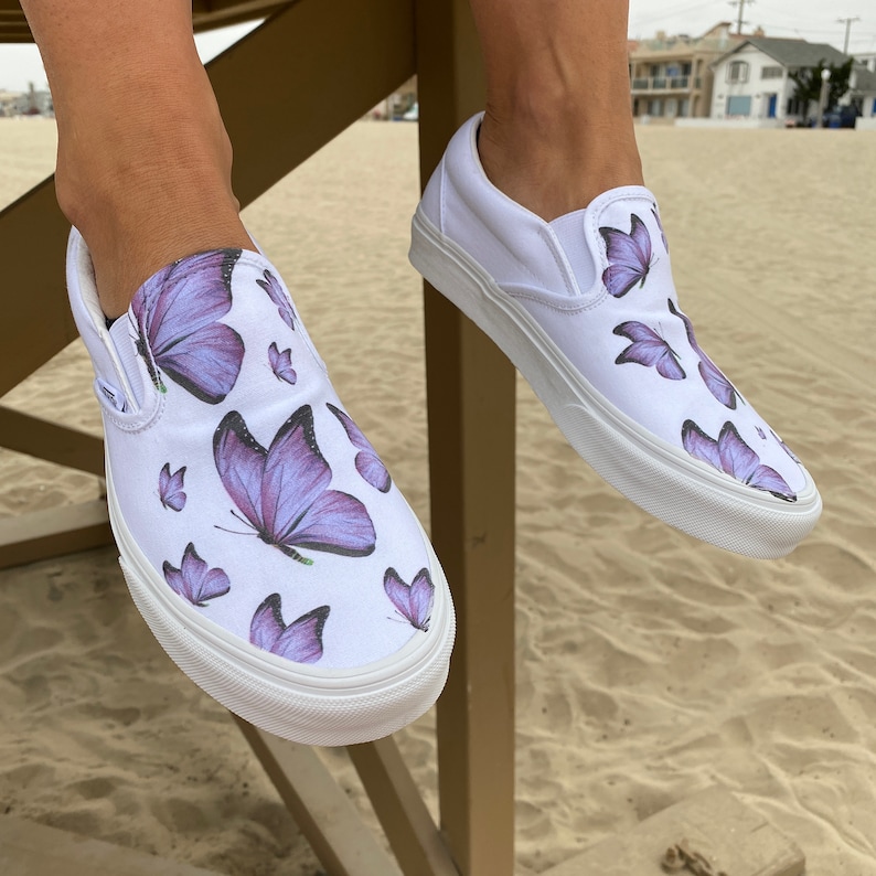 Purple Butterfly White Slip on Vans Custom Vans Shoes - Etsy