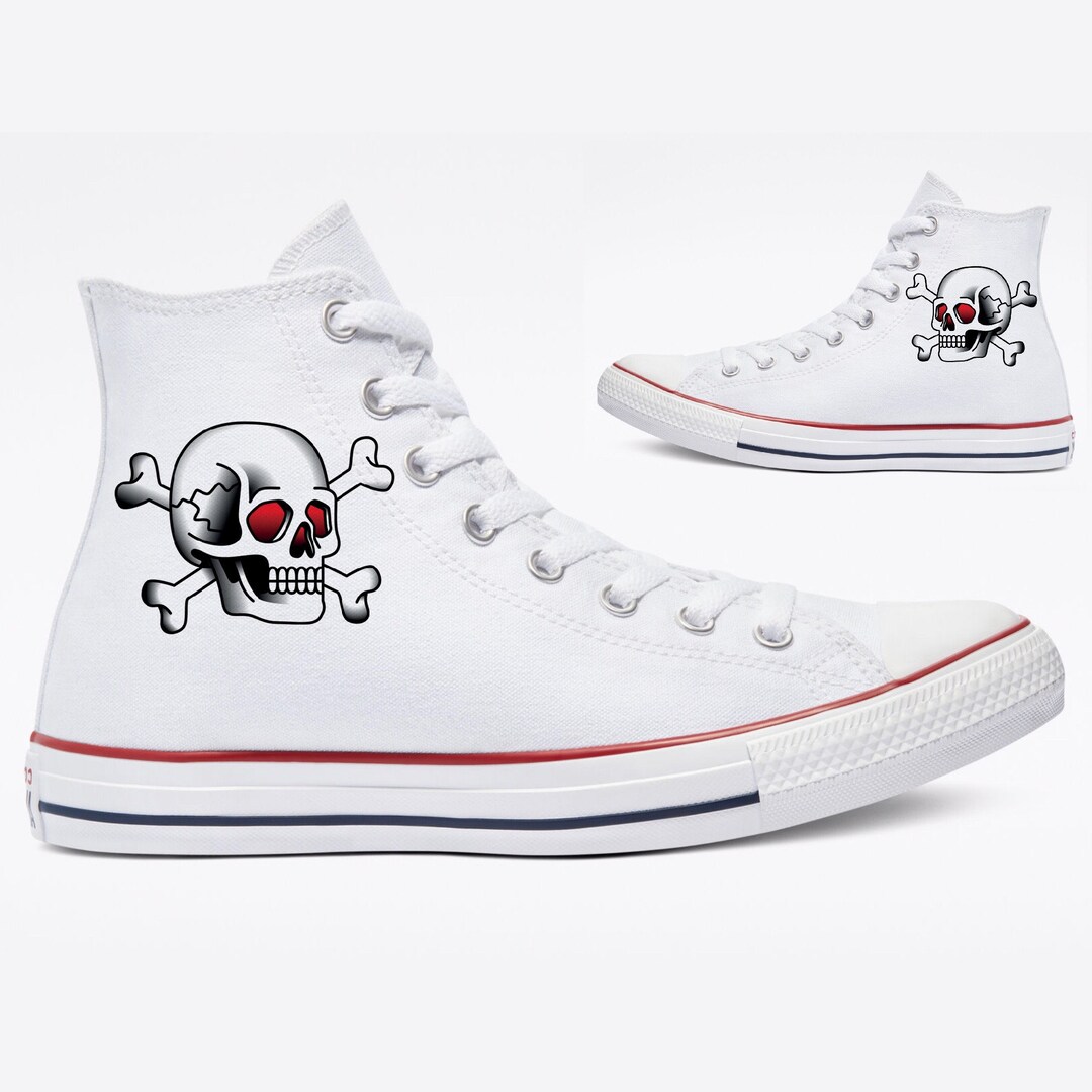 Custom Traditional Skull and Crossbones Tattoo on White High Top ...
