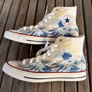 The Great Wave off Kanagawa Custom Converse High Top Sneakers - Lace up ...