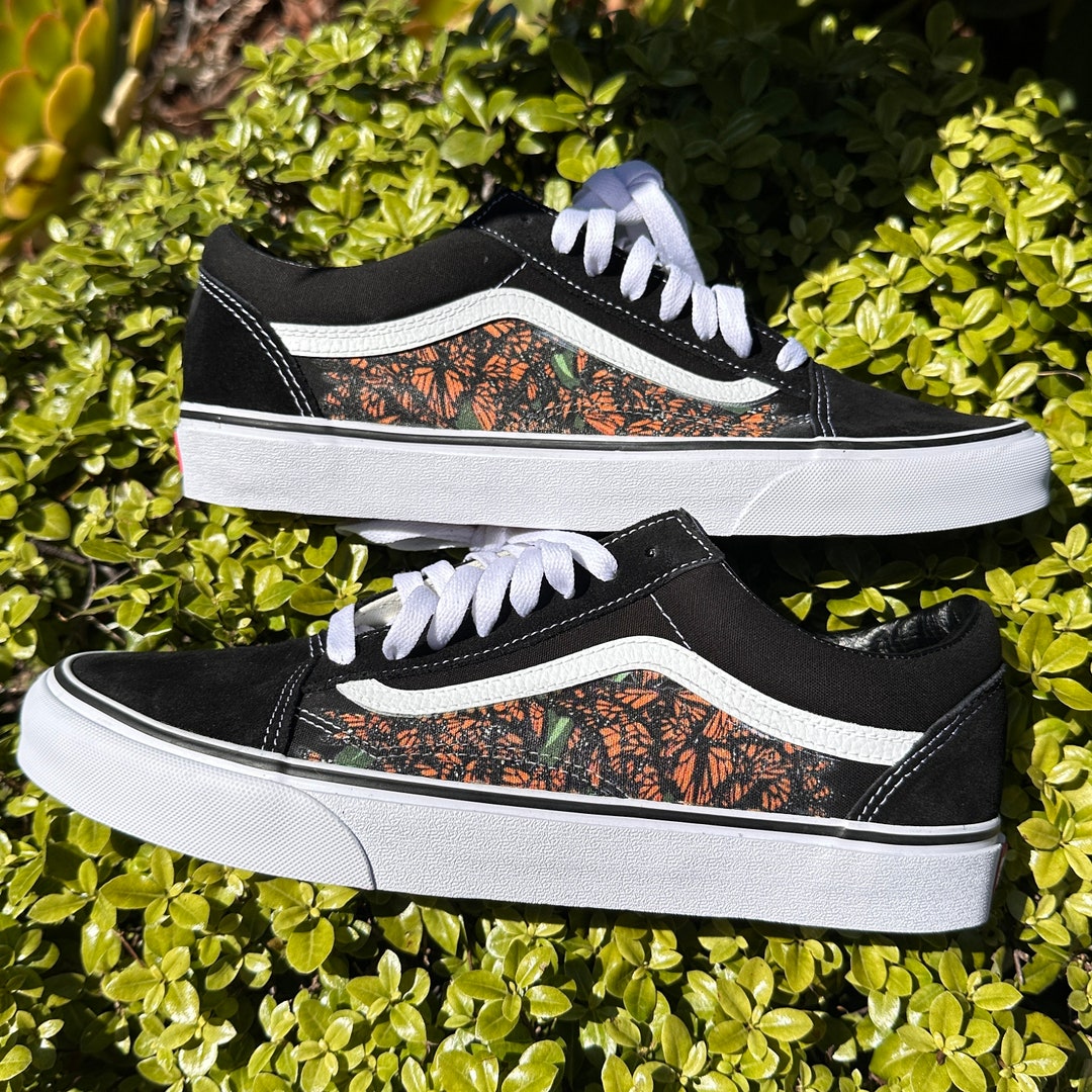 Monarch Butterfly Black Vans Old Skool Sneakers - Custom Butterfly Vans ...