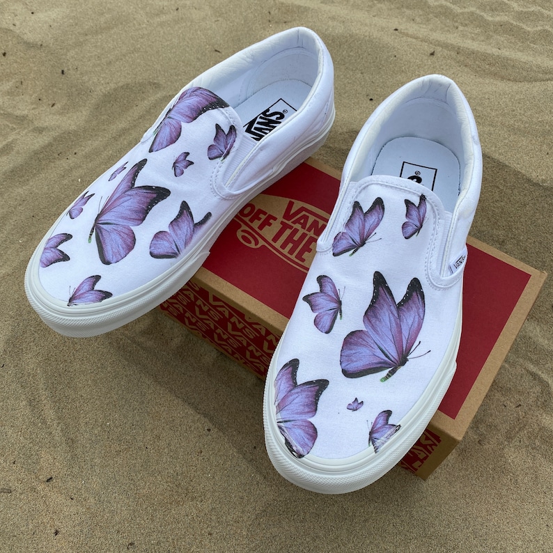 Purple Butterfly White Slip on Vans Custom Vans Shoes - Etsy