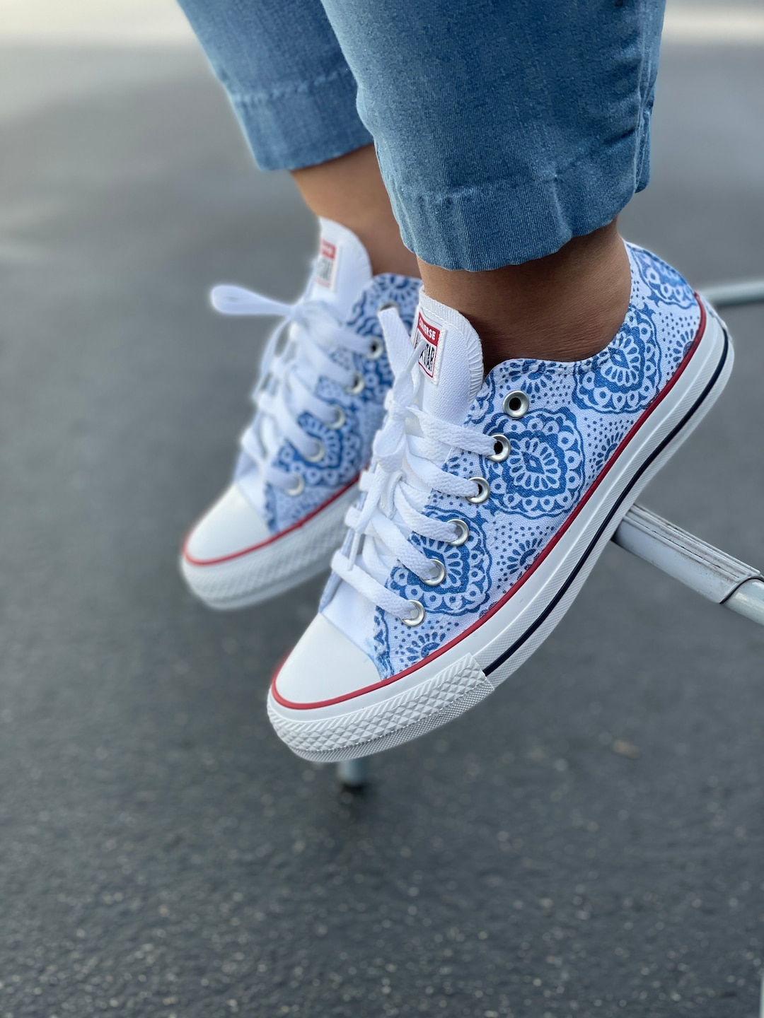 Bohemian Pattern White Low Top Converse - Shibori Print, Ikat, Ethnic ...