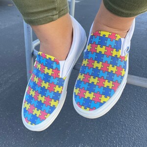 Custom Vans Shoes Puzzle Pieces Autism Awareness Slip on Shoes for ...