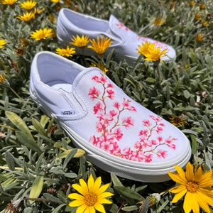 Cherry Blossoms White Vans Slip on Shoes - Men's and Women's Custom ...