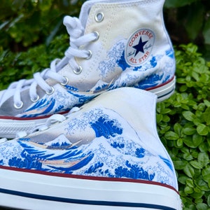 The Great Wave off Kanagawa Custom Converse High Top Sneakers Lace up ...
