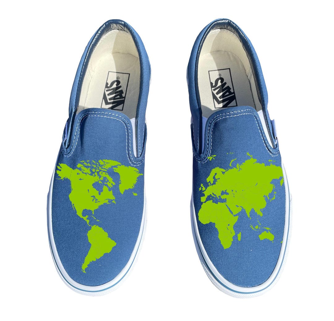 World Map Vans Navy Slip on Shoes - Etsy