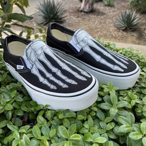 Womens Skeleton Boney Feet Custom Vans Slip on Stackform Platform Shoes ...