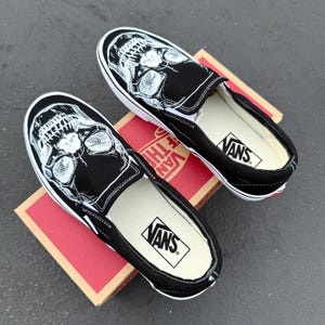 Custom Slip on Vans - Skeleton Skull Head - Etsy