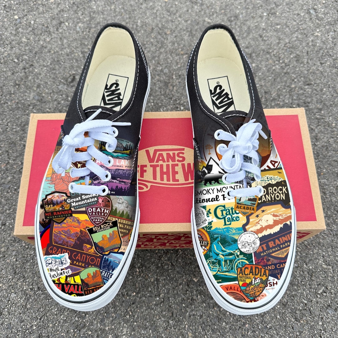 Customized Black Vans Authentic Shoes With USA National Parks Sticker ...