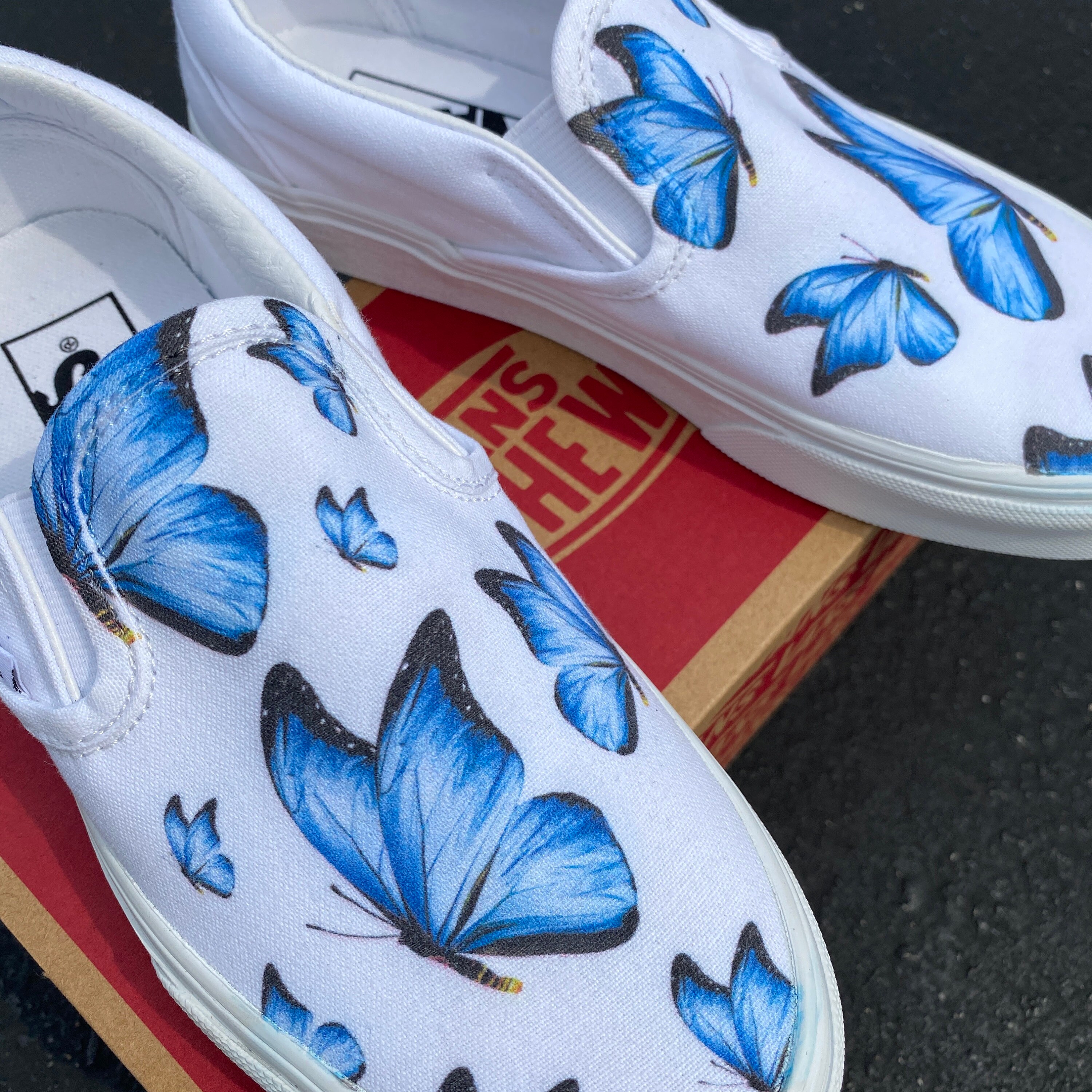Blue Butterfly White Slip on Vans Custom Vans Shoes - Etsy
