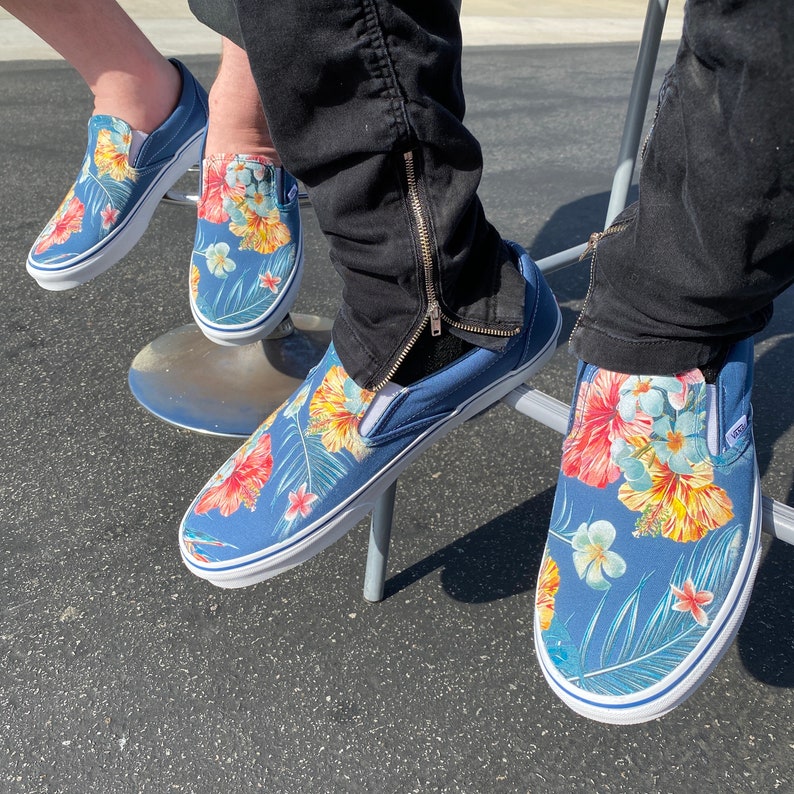 Tropical Floral Pattern on Navy Vans Slip on Shoes Men's | Etsy