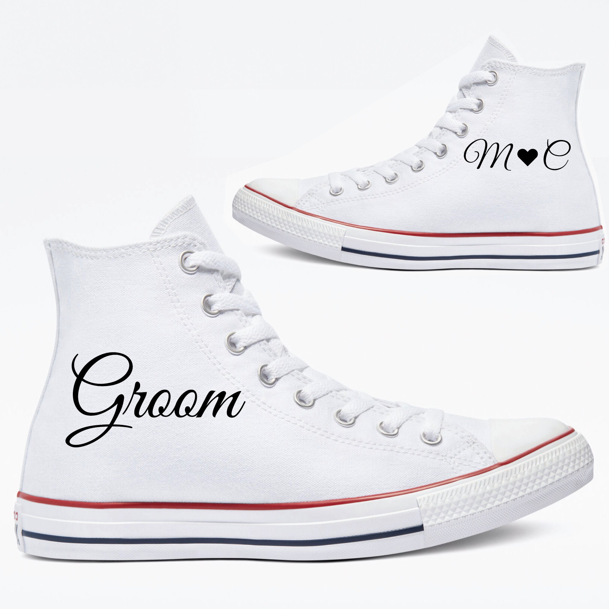Personalized Gift For Groom White High Top Converse Initial Heart Design Engagement Gift Bachelor Gift Future Mr Converse Sneakers