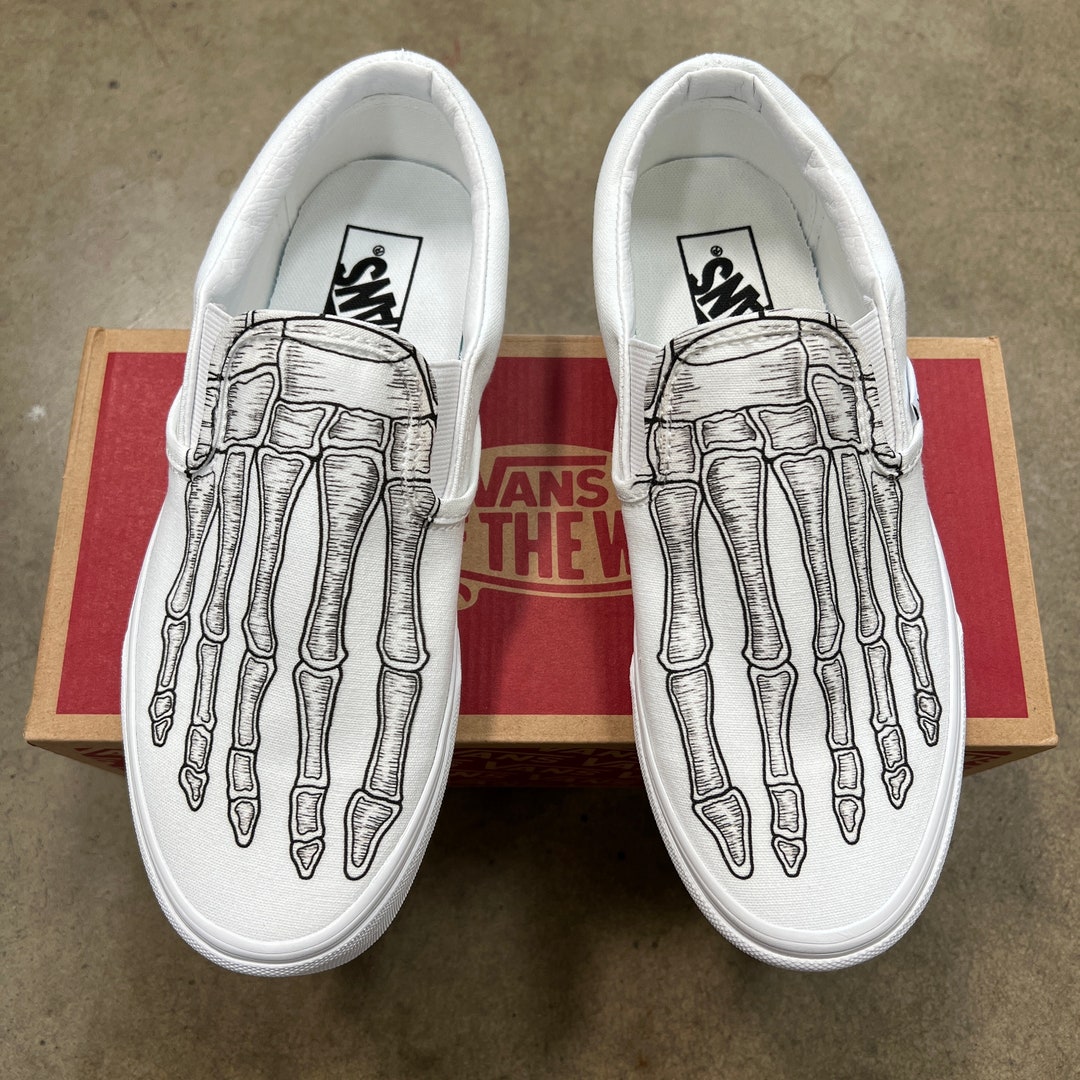 Skeleton Boney Feet Custom White Vans Slip on Shoes - Etsy