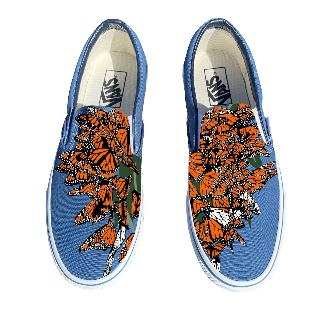 Monarch Butterfly Navy/white Vans Authentic Lace up Shoes - Custom Vans ...