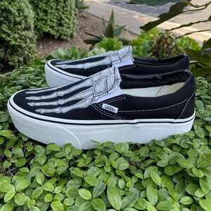Womens Skeleton Boney Feet Custom Vans Slip on Stackform Platform Shoes ...