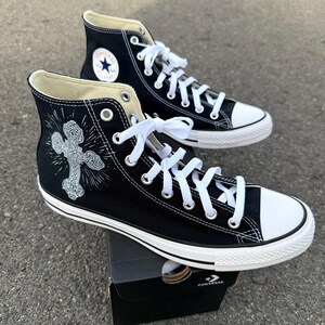 Customized Religious Cross on Black Top Converse Sneakers - Etsy