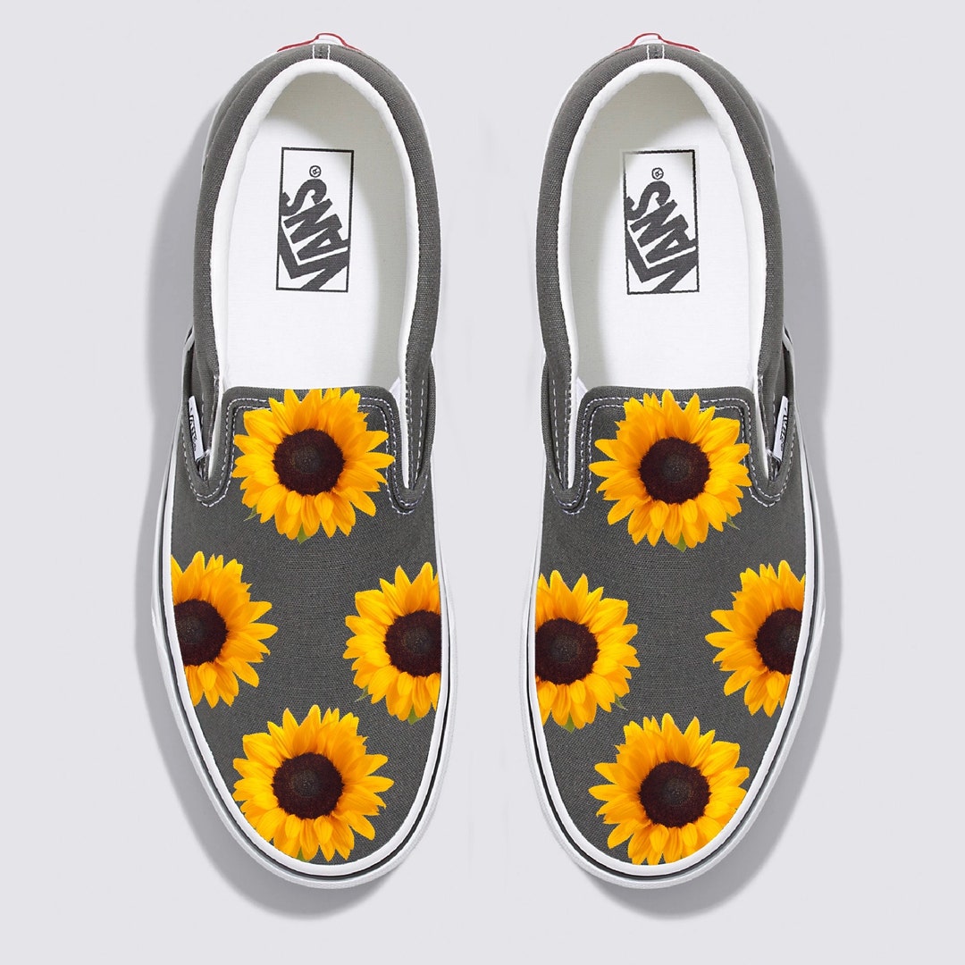 Sunflowers on Charcoal Slip on Vans Shoes - Men's and Women's Custom ...