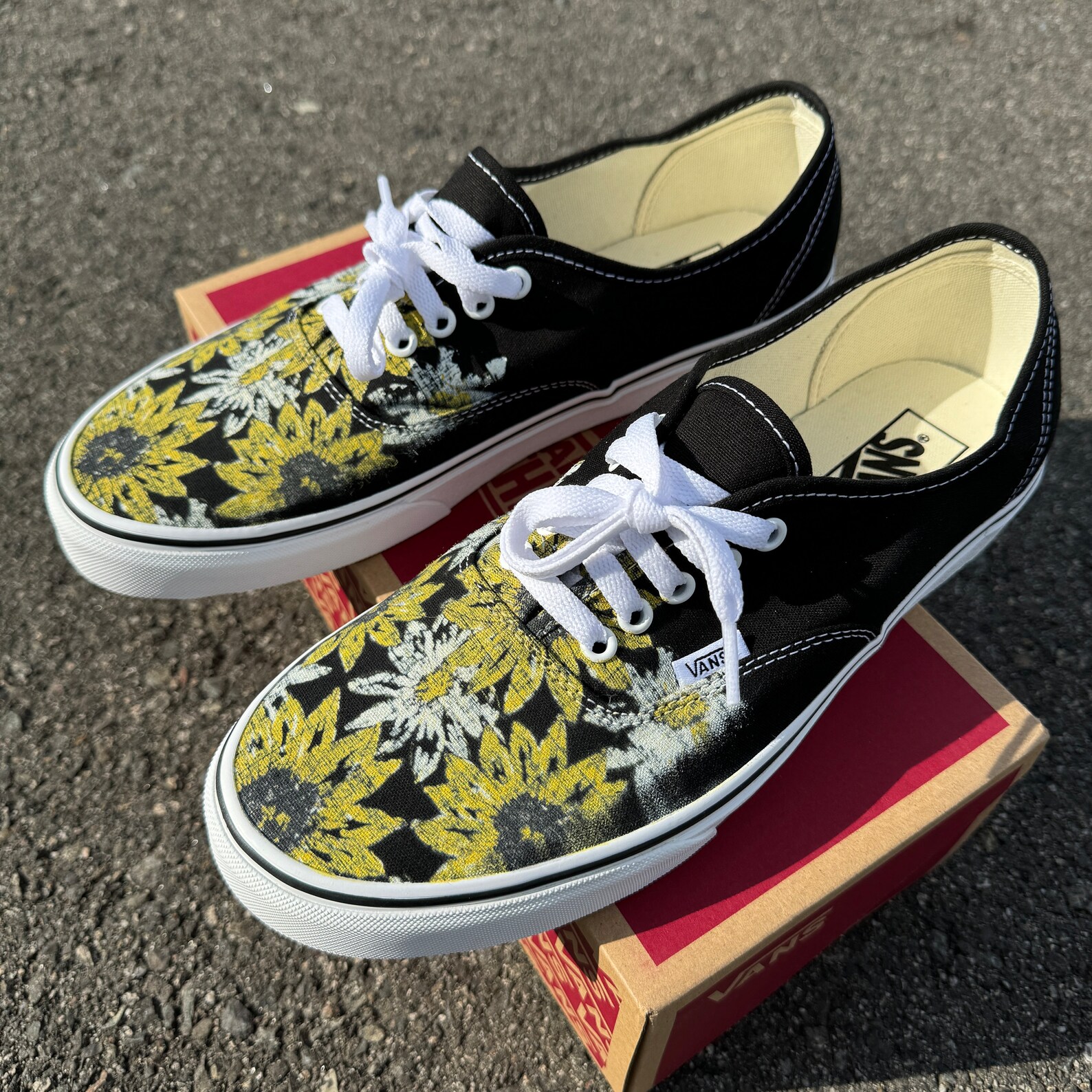 Sunflower and Daisy Authentic Vans Shoes - Customized Black Authentic ...