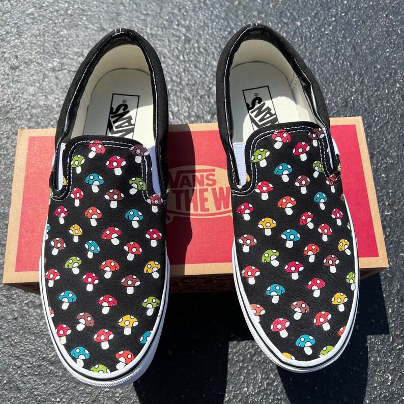 Cute Mushy Mushroom Shoes Custom Vans Black Slip on Shoes - Etsy