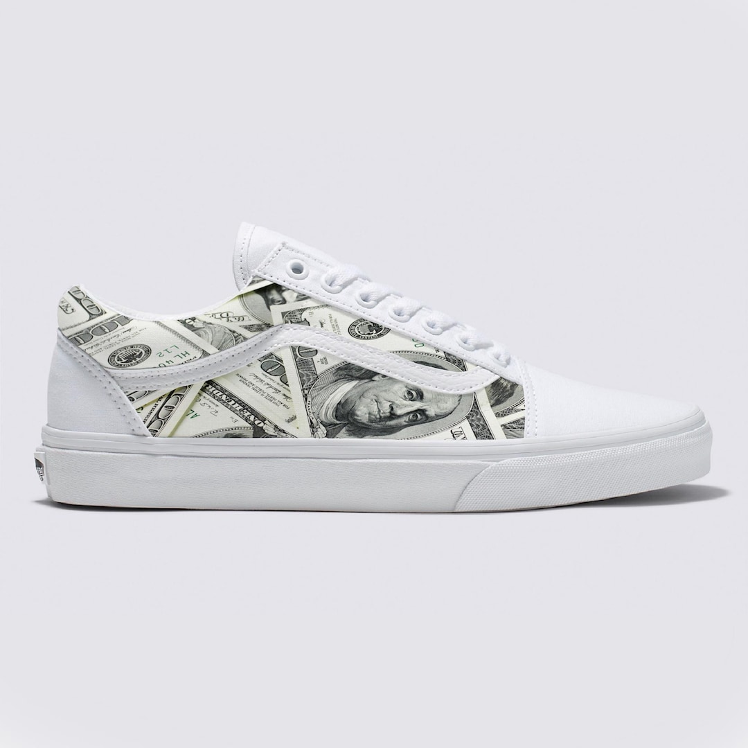 Money Theme Vans Old Skool Shoes Benjamin Franklin 100 Dollar Bills ...