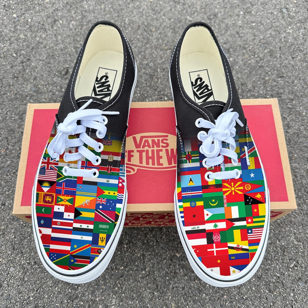 Flags of the World on Black Authentic Vans Shoes - Men's and Women's ...