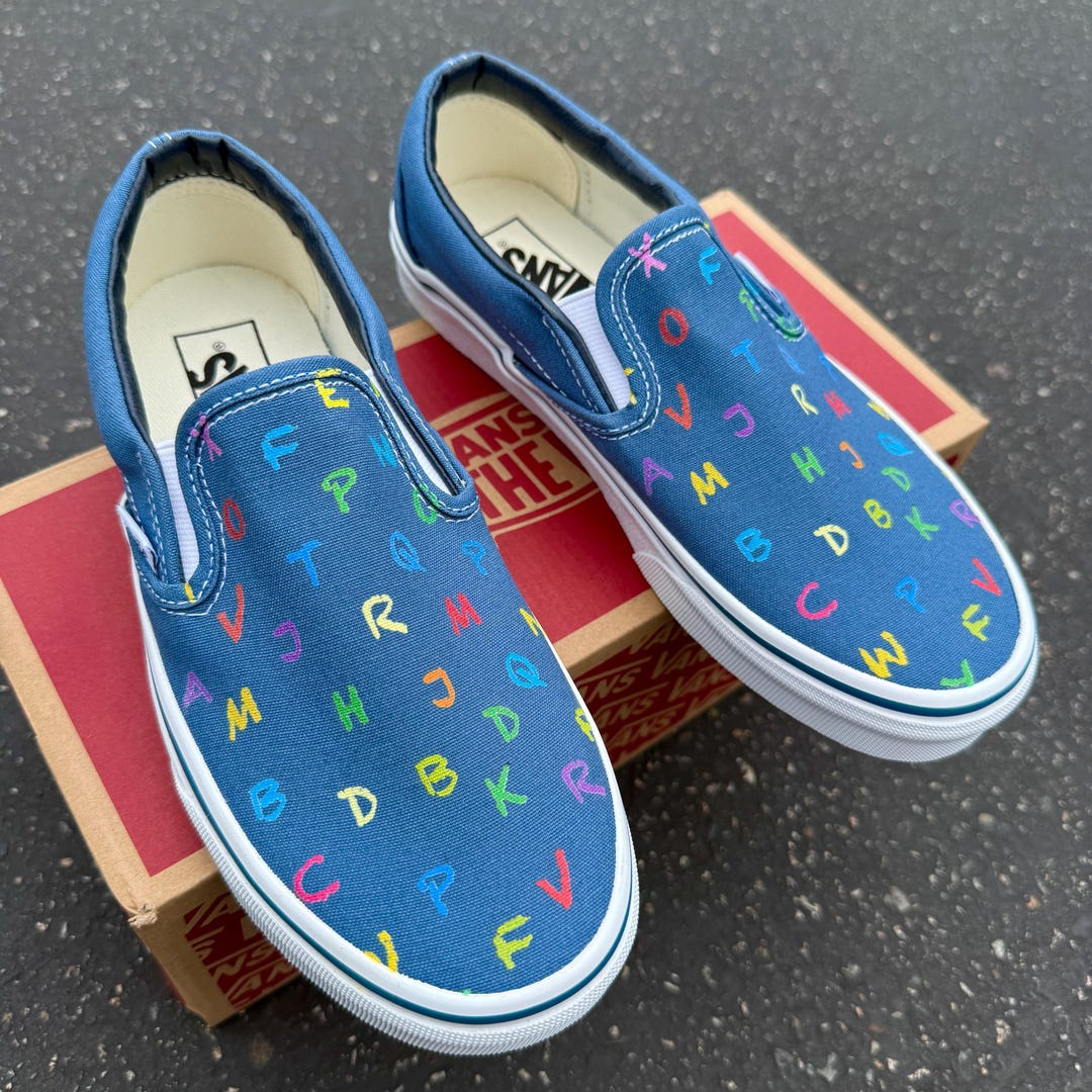 Letter Chalk Board Colorful Alphabet - Custom Vans Navy Slip on Shoes ...