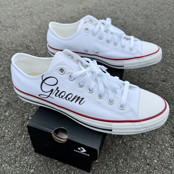 Personalized Gift For Groom White Low Top Converse Initial Heart Design Engagement Gift Bachelor Gift Future Mr Converse Sneakers