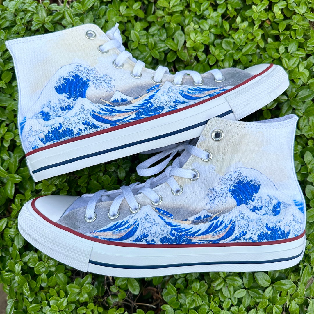 The Great Wave off Kanagawa Custom Converse High Top Sneakers Lace up ...
