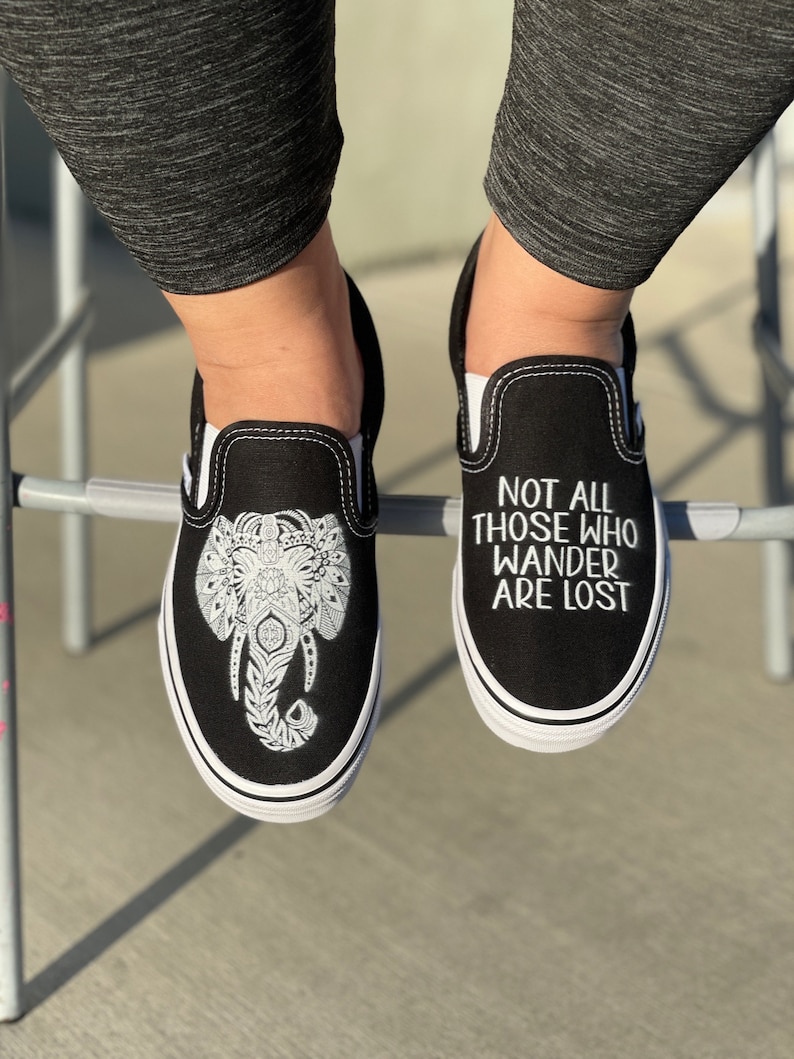 Custom Elephant Vans Slip on Shoes Not All Those Who Wander - Etsy UK