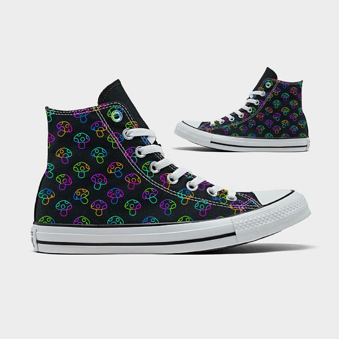 Rave Trippy Mushroom Shoes - Custom Black High Top Converse Lace up ...