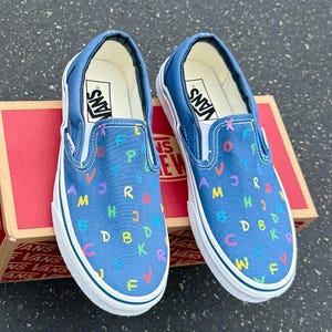 Letter Chalk Board Colorful Alphabet - Custom Vans Navy Slip on Shoes ...