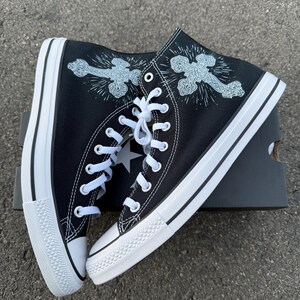 Customized Religious Cross on Black Top Converse Sneakers - Etsy