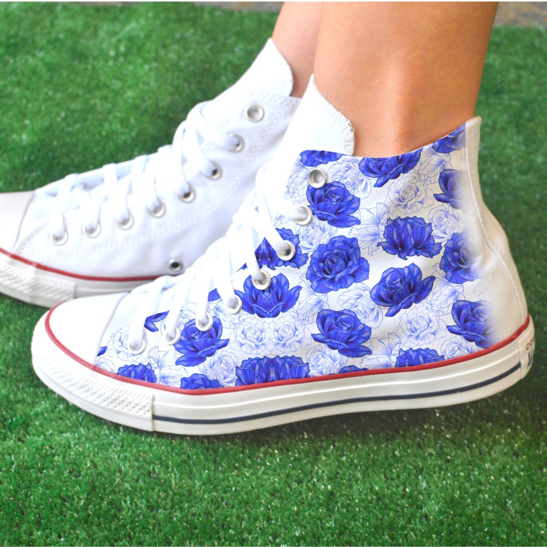 Flower Shoes - Royal Blue Rose Custom High Top Converse - Etsy